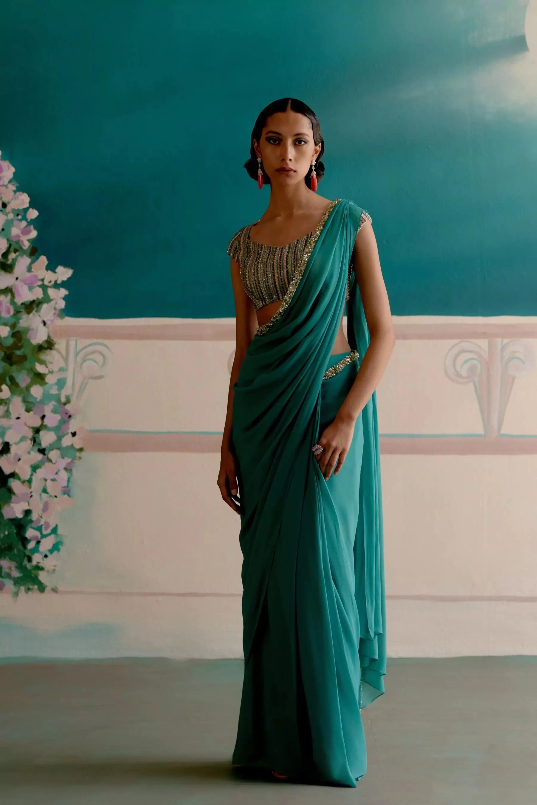 Pre-Stitched Firoza Saree – Warra